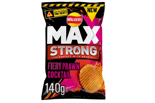 Walkers Max Strong Fiery Prawn Cocktail Crisps 140g Best Before